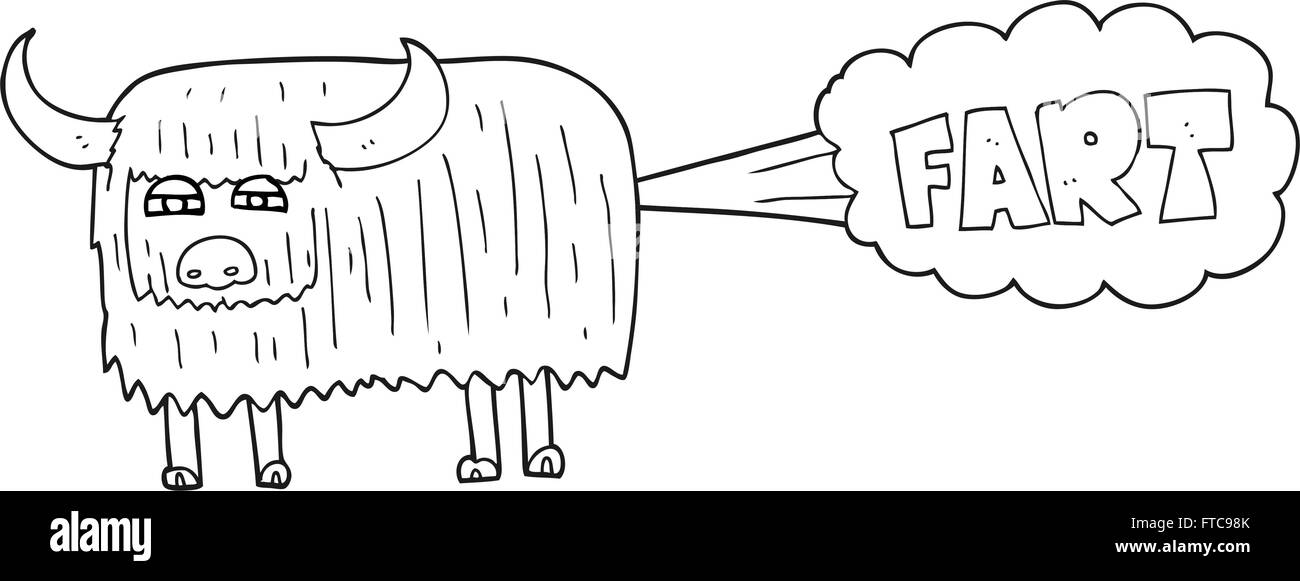 freehand drawn black and white cartoon hairy cow farting Stock Vector ...
