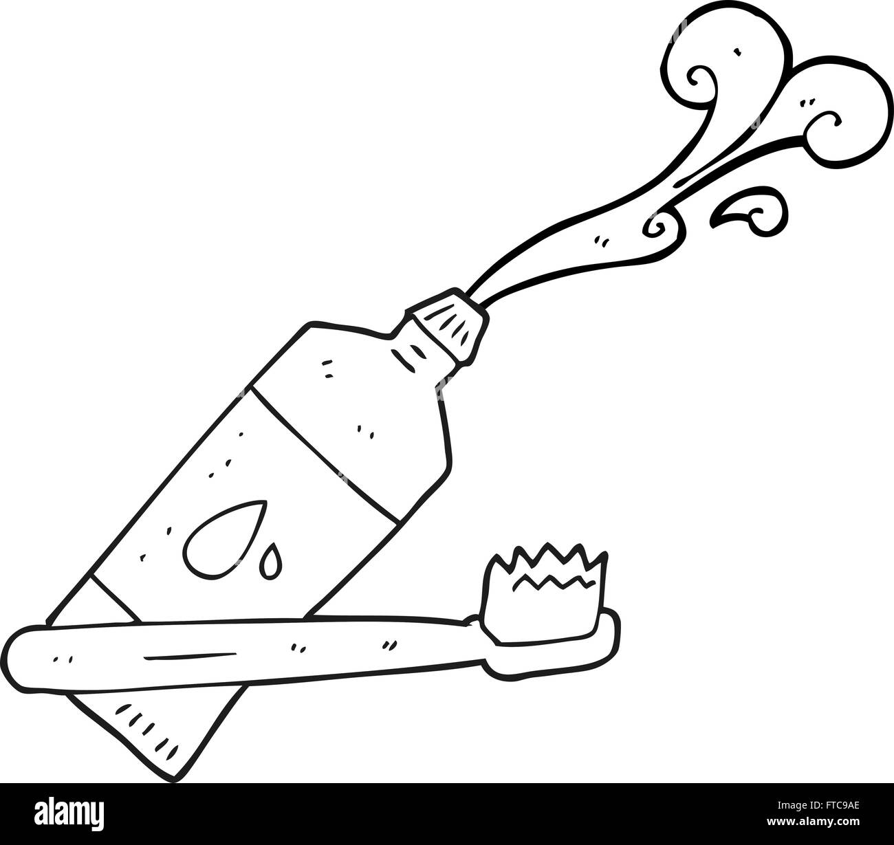 freehand drawn black and white cartoon toothbrush and toothpaste Stock ...