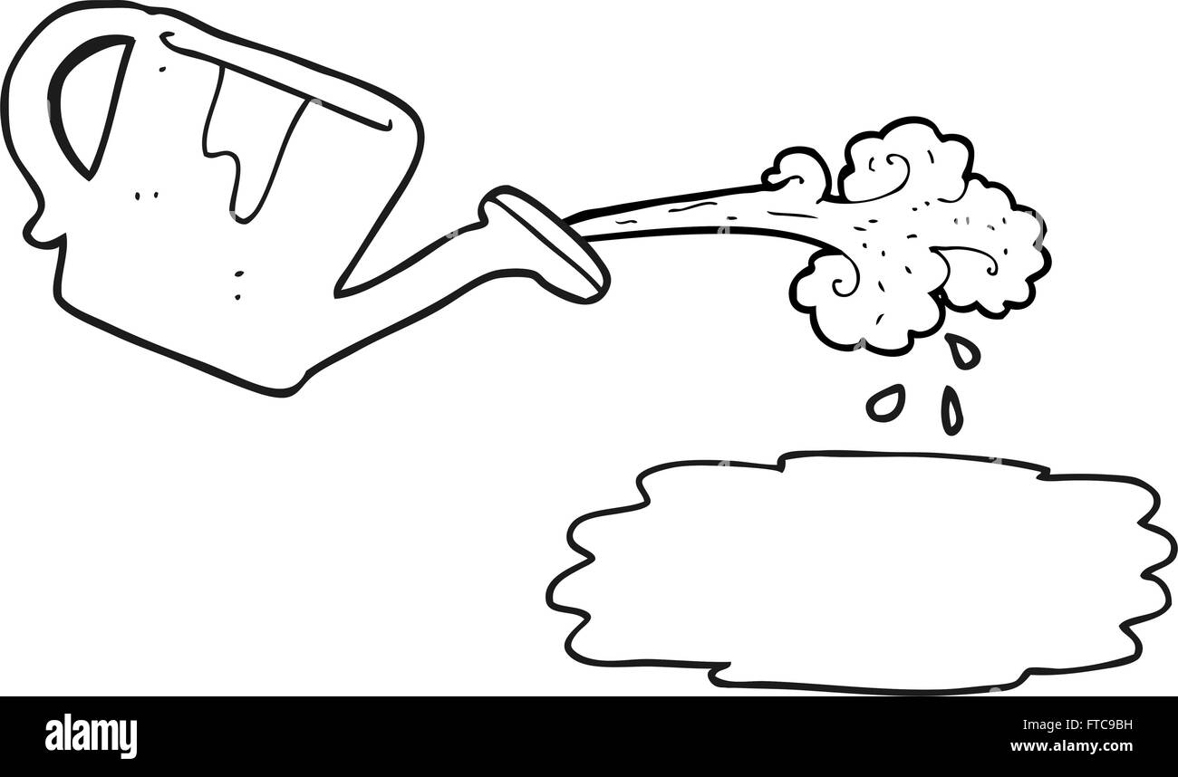 freehand drawn black and white cartoon watering can pouring Stock ...