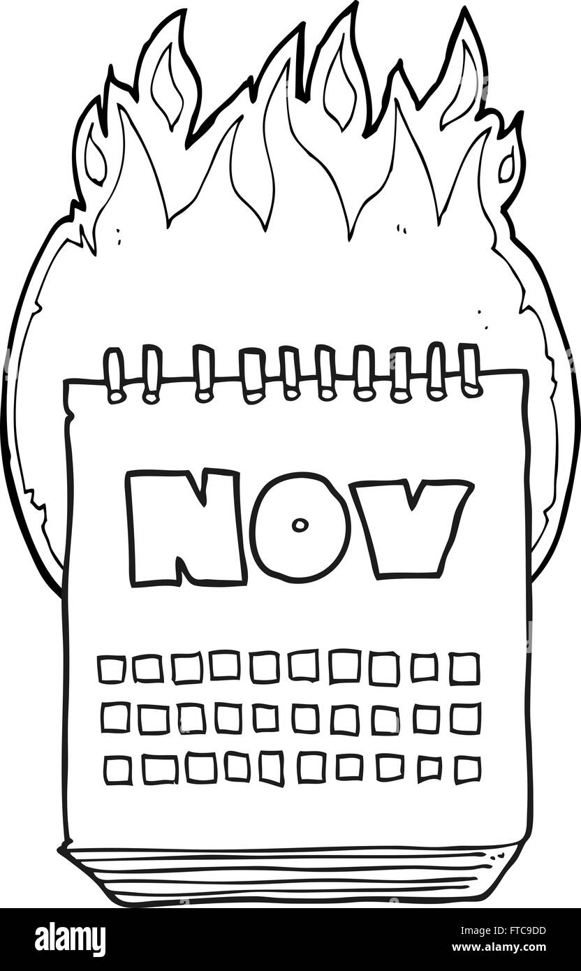 freehand drawn black and white cartoon calendar showing month of ...