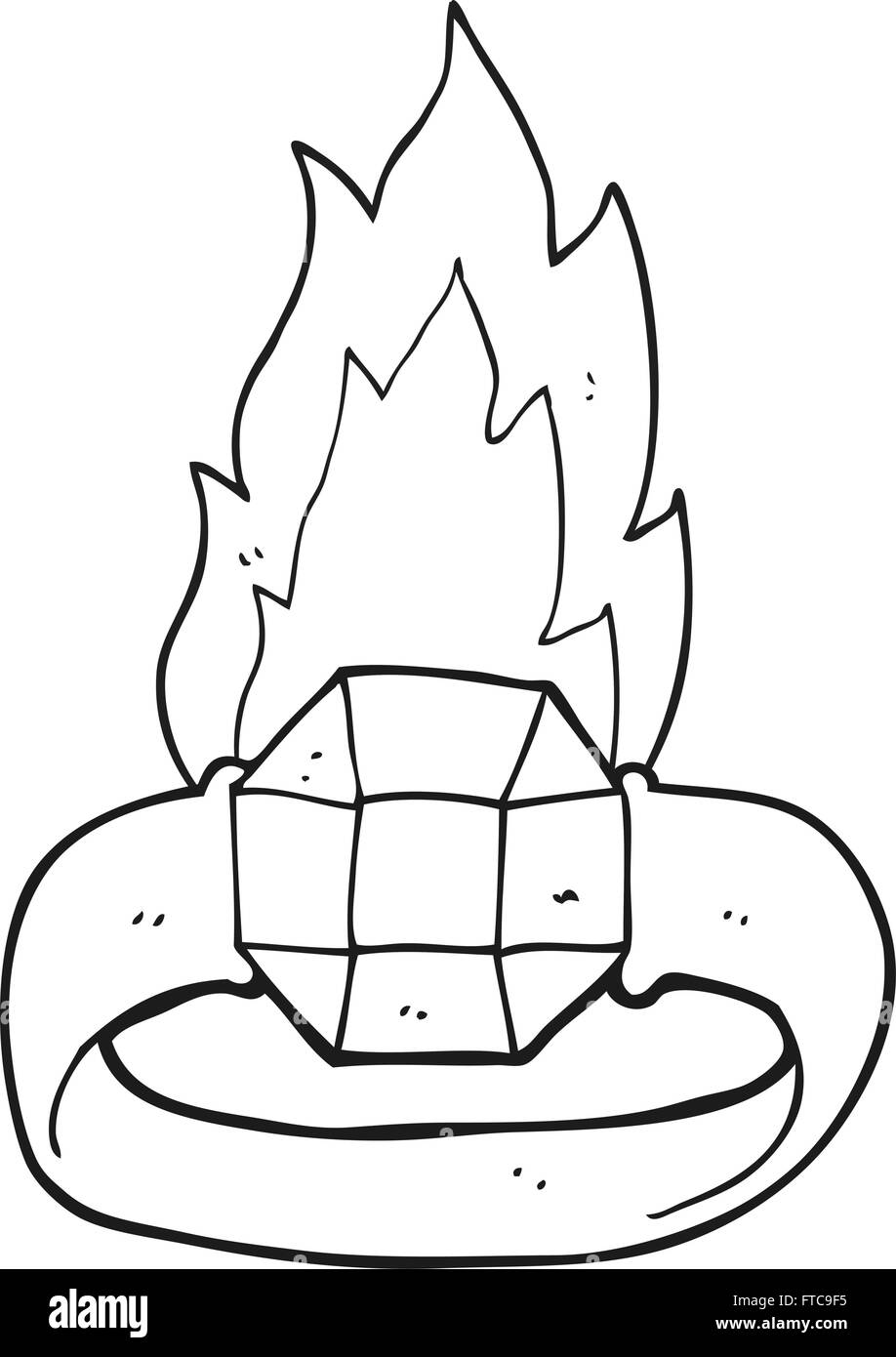 freehand drawn black and white cartoon magic ring with huge gem Stock ...