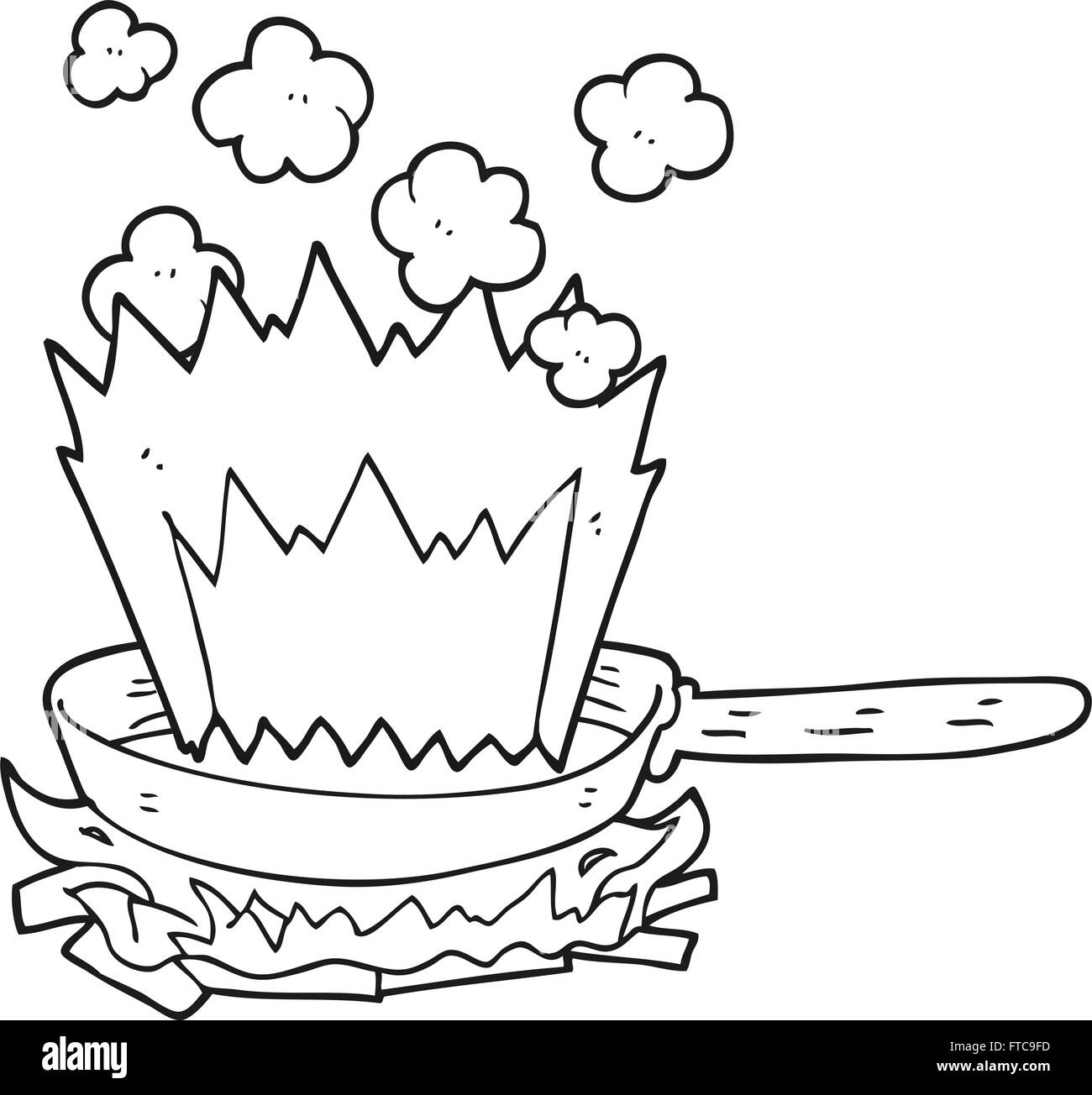 freehand drawn black and white cartoon frying pan on fire Stock Vector ...