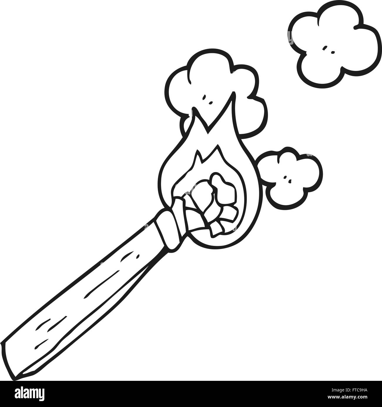 freehand drawn black and white cartoon burning wood torch Stock Vector ...