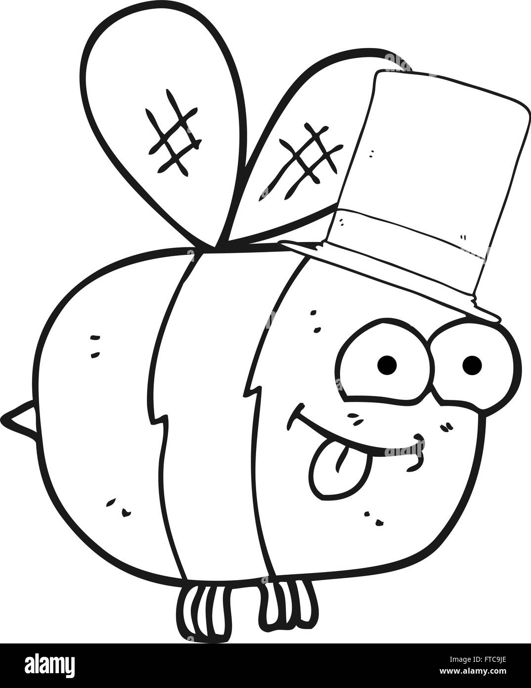 freehand drawn black and white cartoon bee wearing hat Stock Vector ...