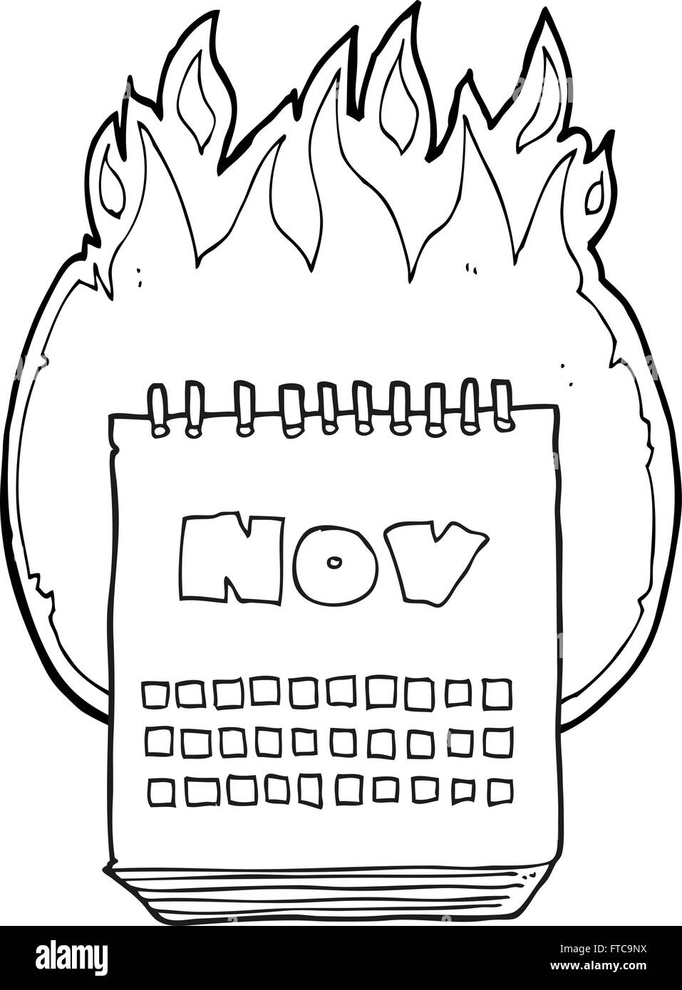 freehand drawn black and white cartoon calendar showing month of ...