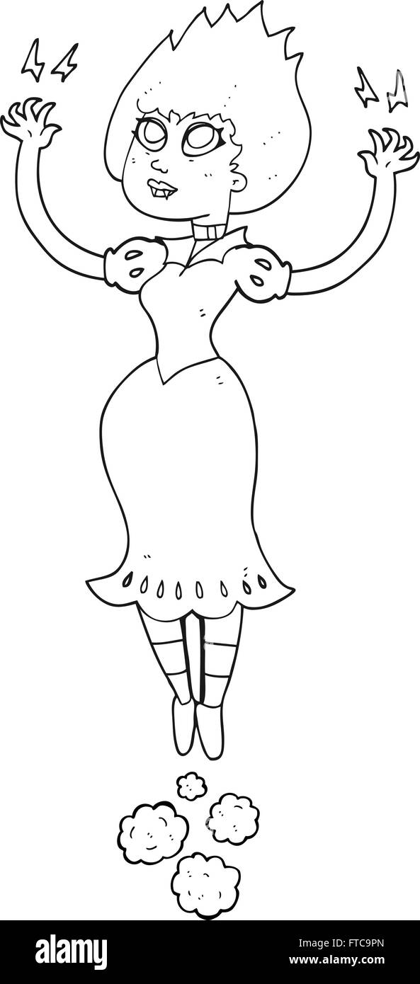 freehand drawn black and white cartoon vampire girl flying Stock Vector ...