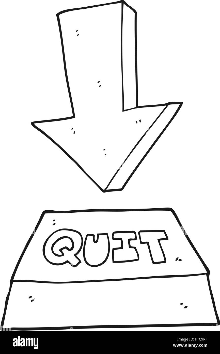 freehand drawn black and white cartoon quit button Stock Vector Image ...