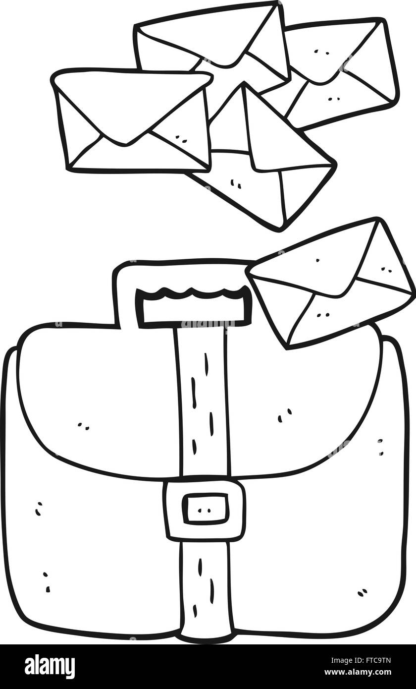 freehand drawn black and white cartoon briefcase spilling letters Stock ...