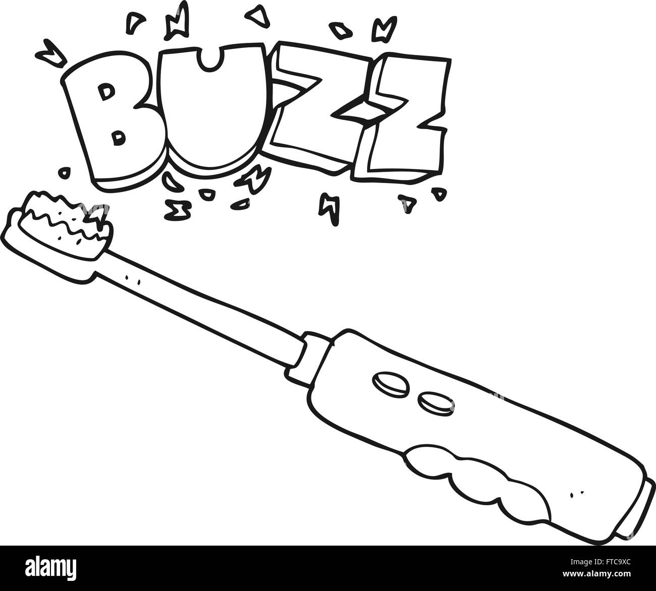 freehand drawn black and white cartoon buzzing electric toothbrush ...