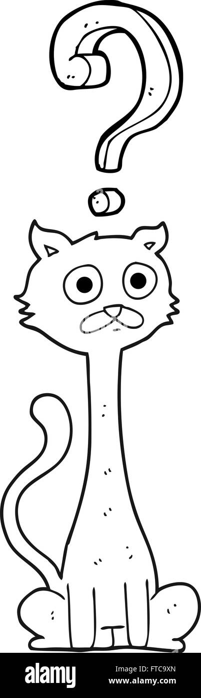 freehand drawn black and white cartoon curious cat Stock Vector Image ...