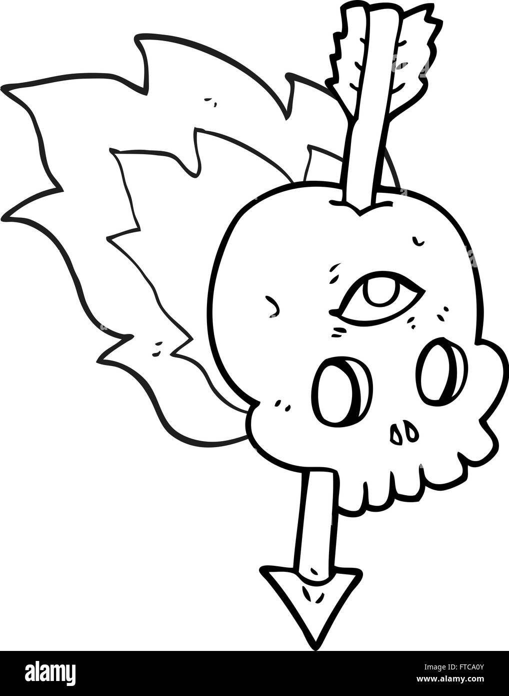 freehand drawn black and white cartoon magic skull with arrow through ...