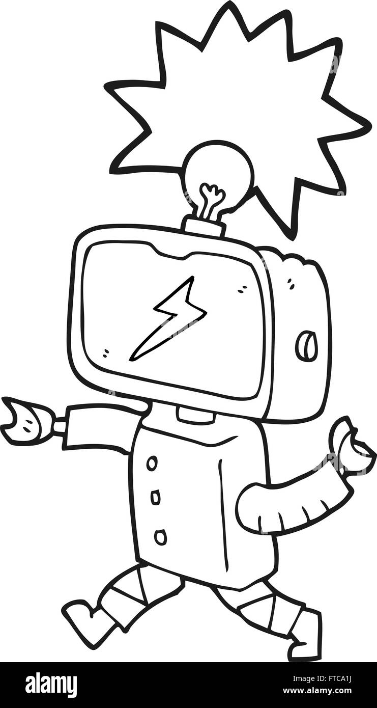 freehand drawn black and white cartoon little robot Stock Vector Image ...