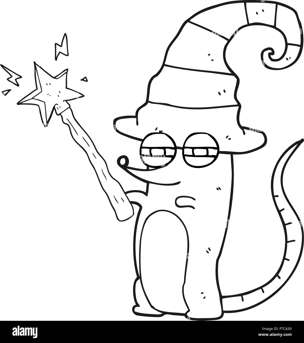 freehand drawn black and white cartoon magic witch mouse Stock Vector ...