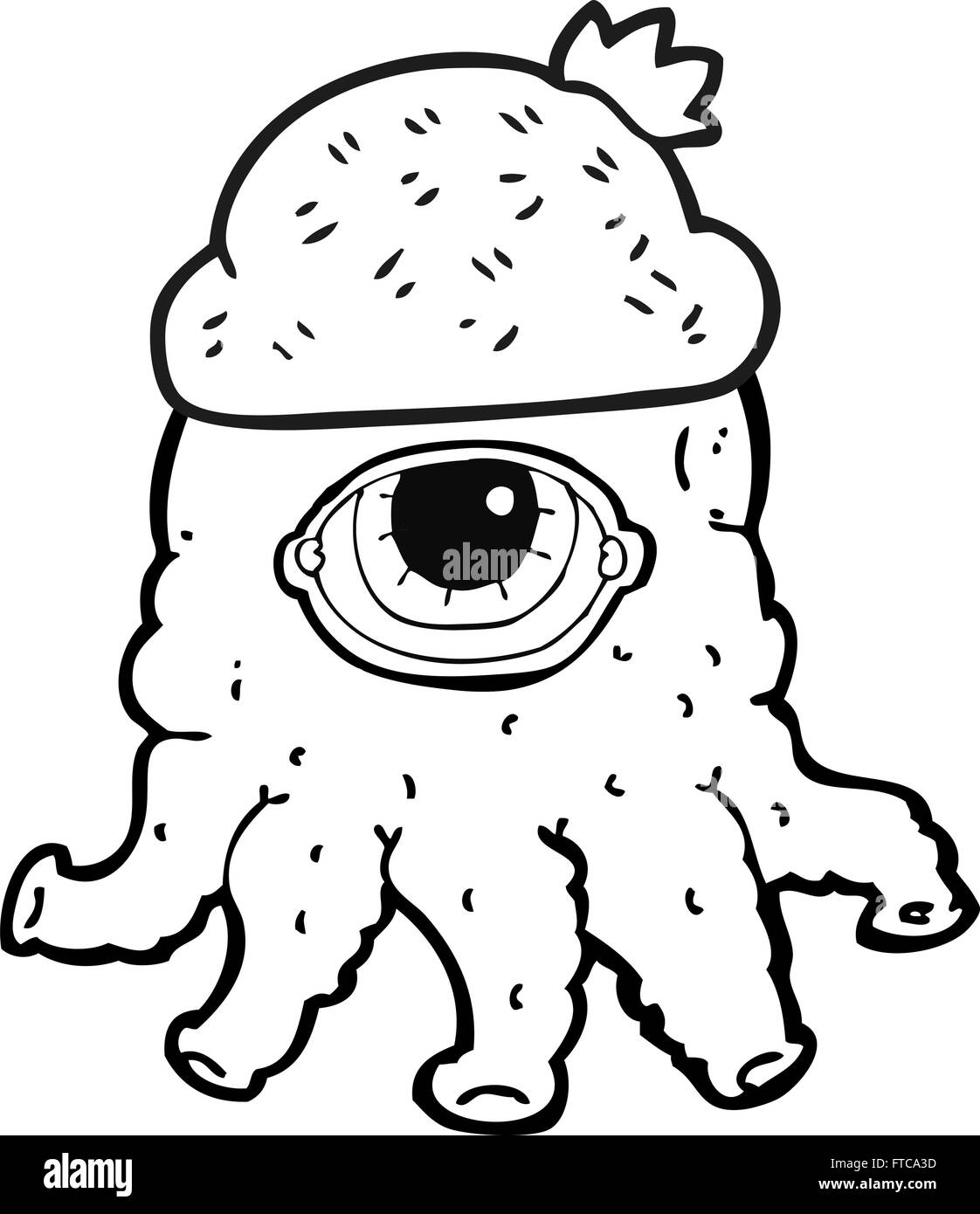 freehand drawn black and white cartoon alien wearing hat Stock Vector ...