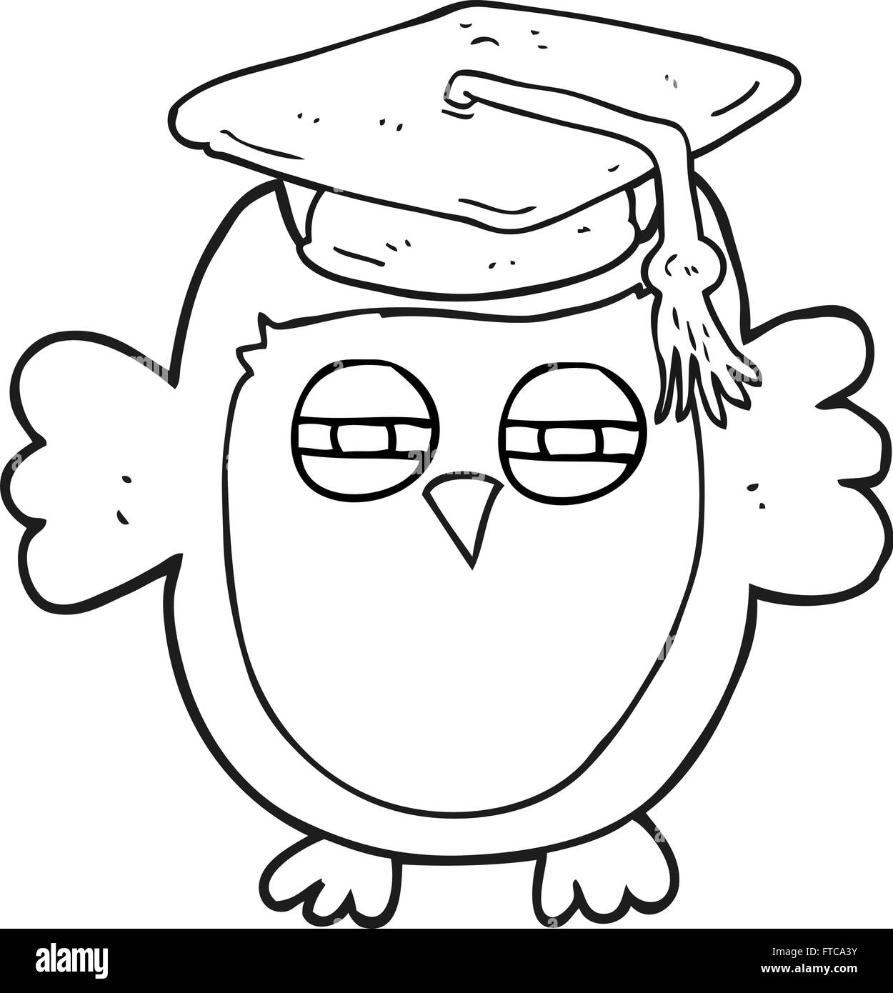 freehand drawn black and white cartoon clever owl Stock Vector Image ...