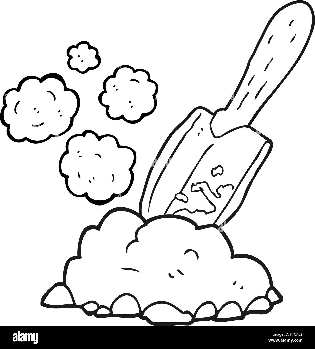 freehand drawn black and white cartoon trowel digging earth Stock ...