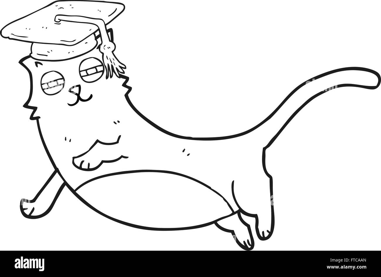 freehand drawn black and white cartoon cat with graduate cap Stock ...