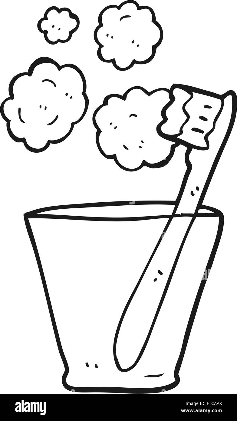 freehand drawn black and white cartoon toothbrush in glass Stock Vector ...