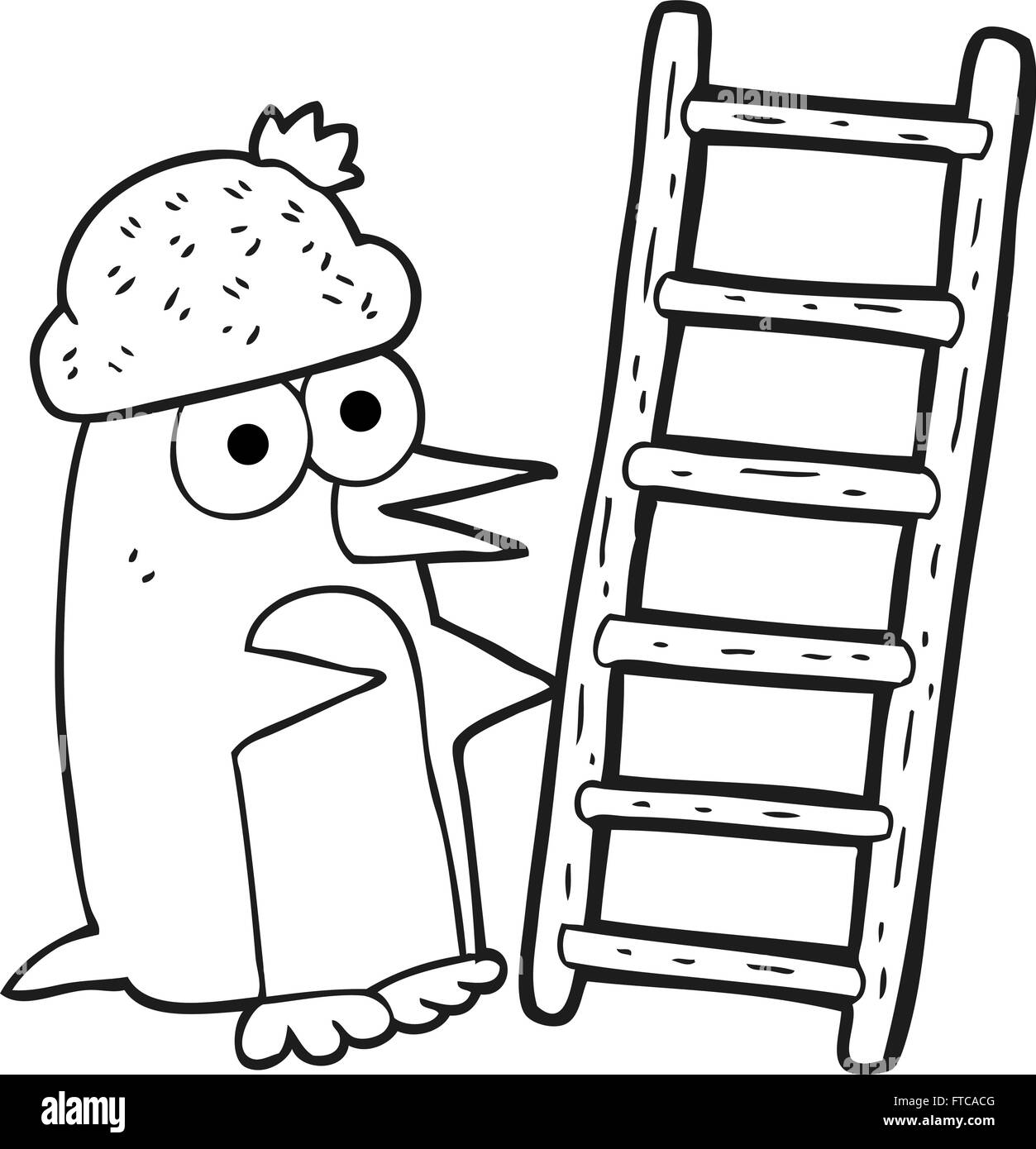 freehand drawn black and white cartoon penguin with ladder Stock Vector ...