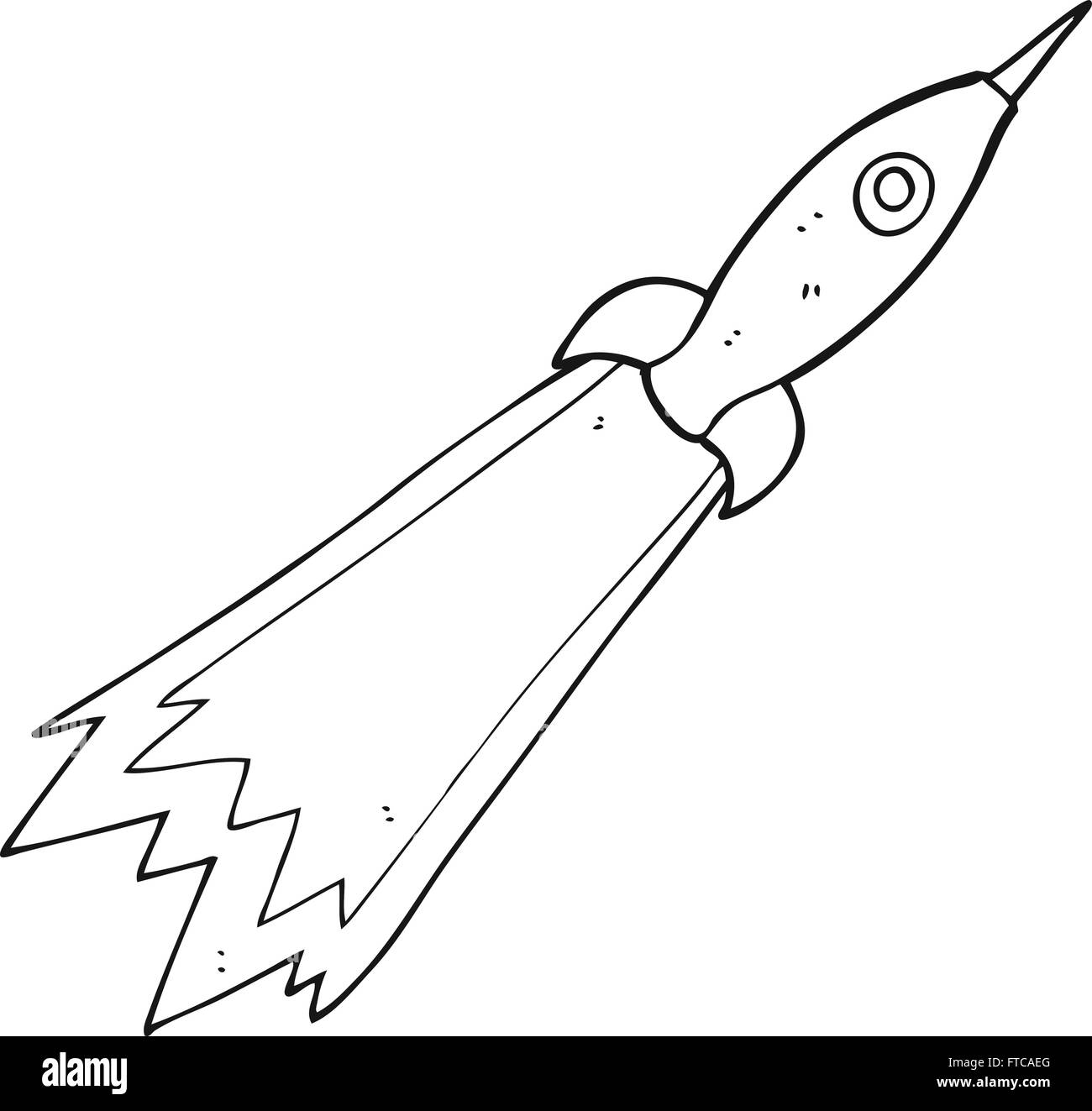 freehand drawn black and white cartoon rocket Stock Vector Image & Art ...