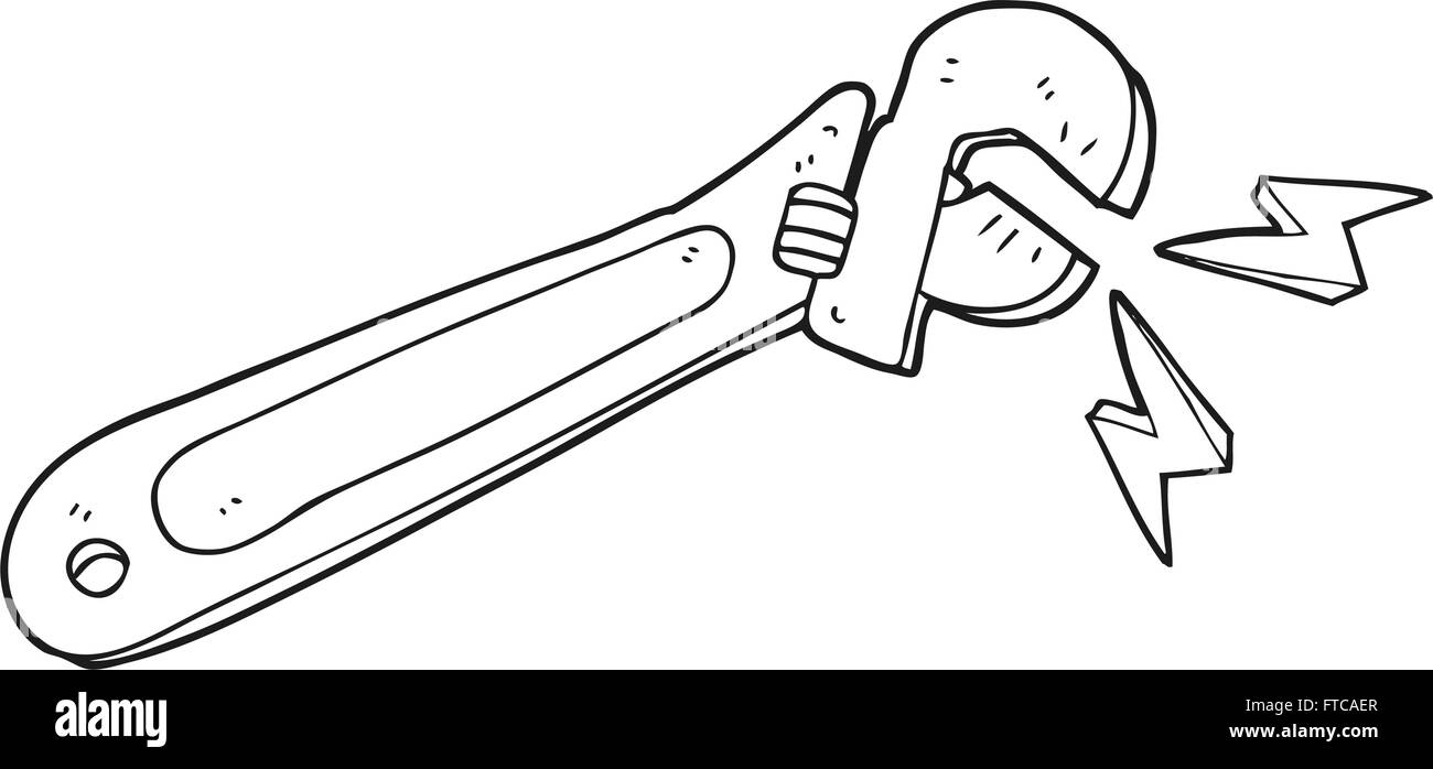 freehand drawn black and white cartoon adjustable spanner Stock Vector ...