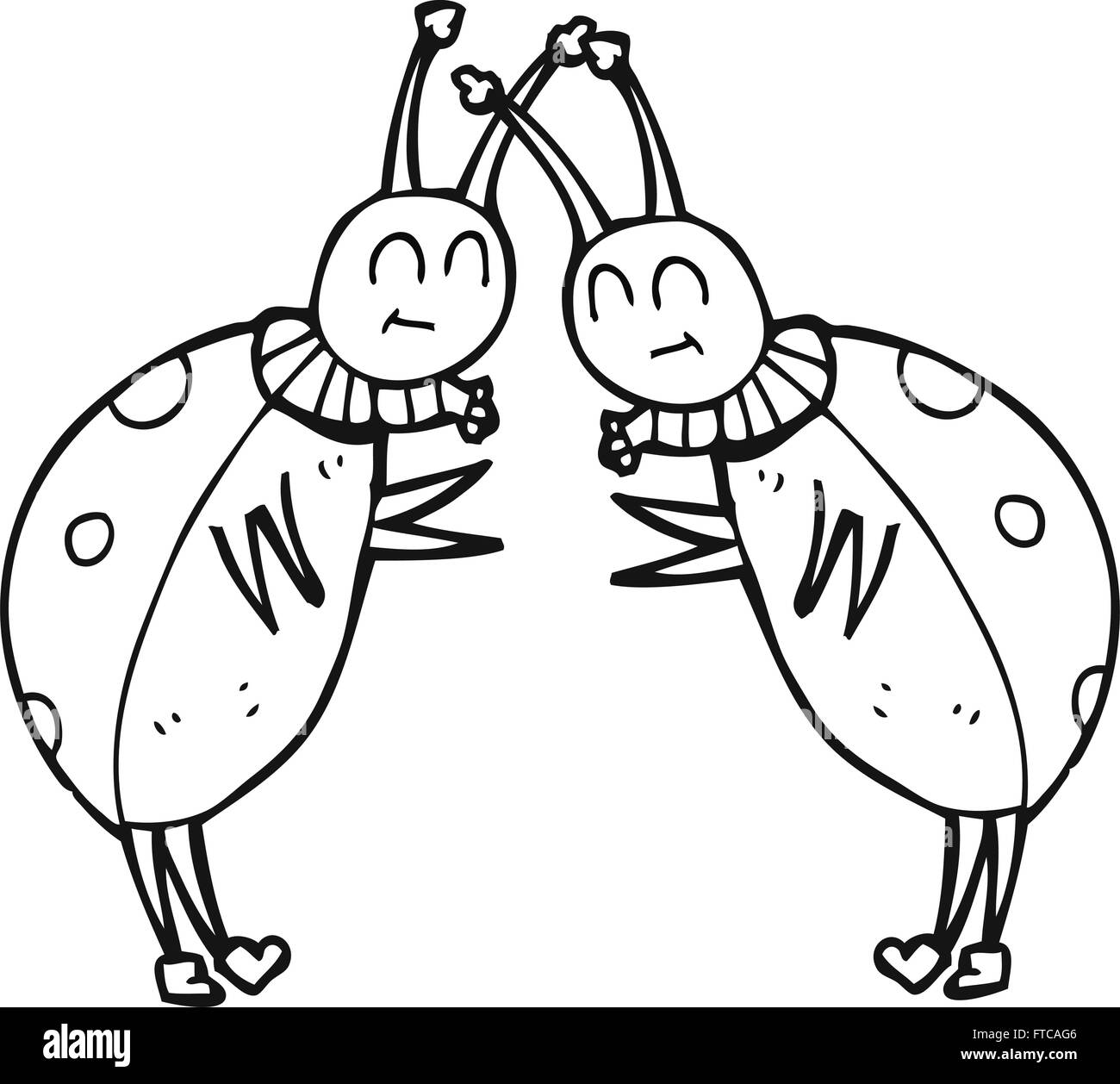 freehand drawn black and white cartoon ladybugs greeting Stock Vector ...