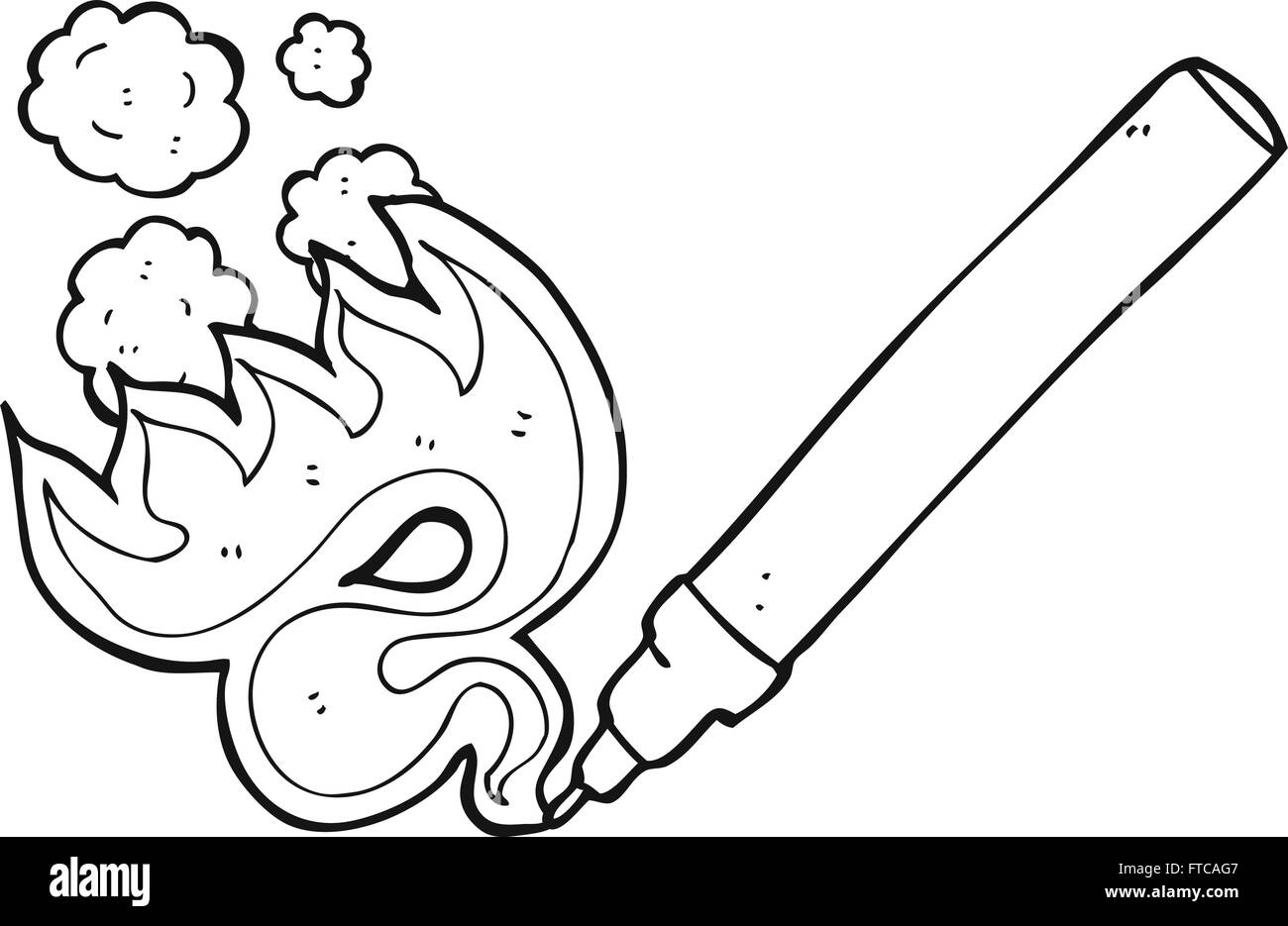 freehand drawn black and white cartoon flaming pen Stock Vector Image ...