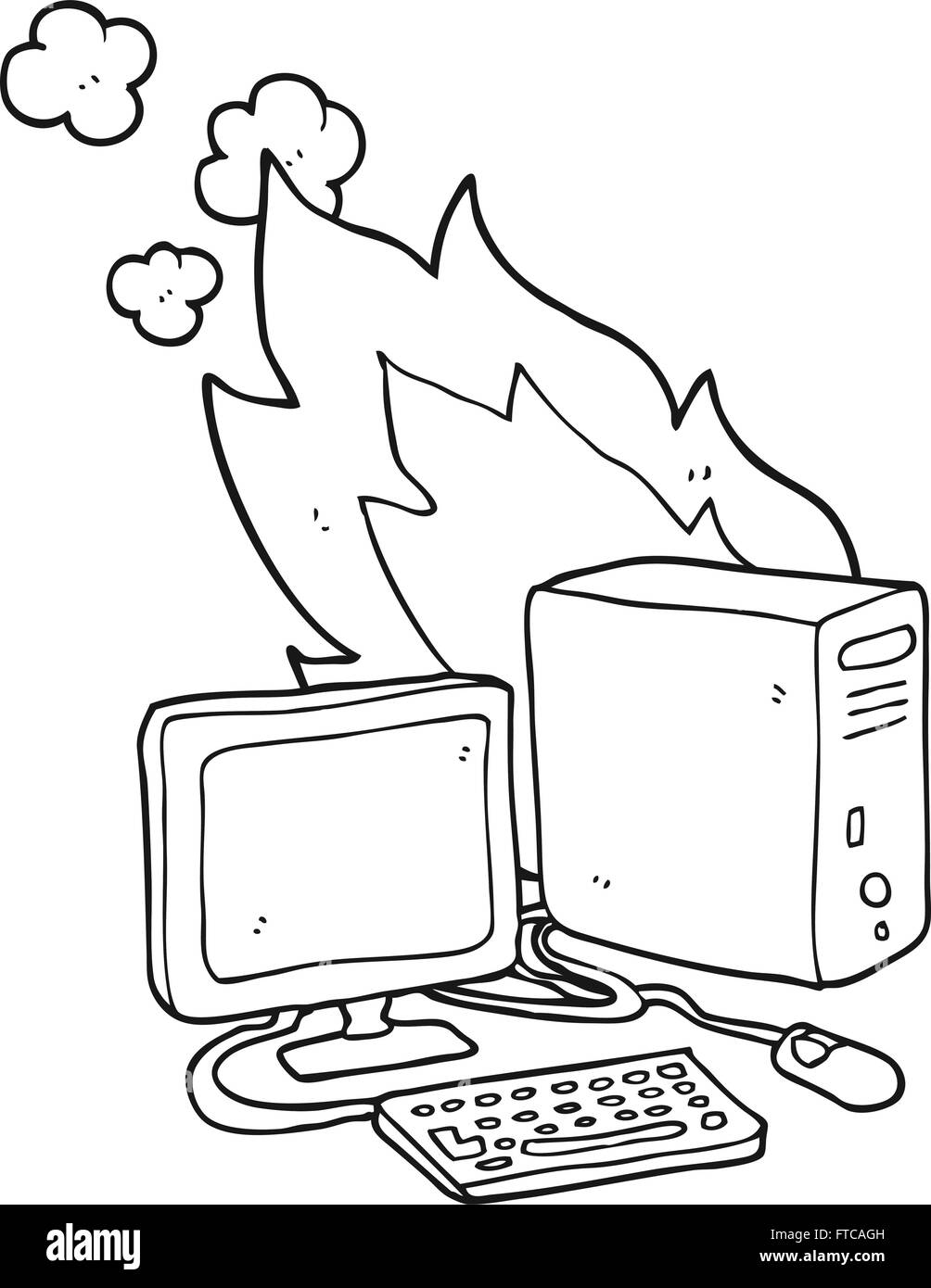 freehand drawn black and white cartoon computer Stock Vector Image ...