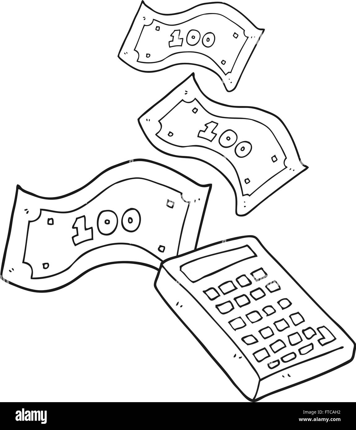 freehand drawn black and white cartoon calculator counting money Stock ...