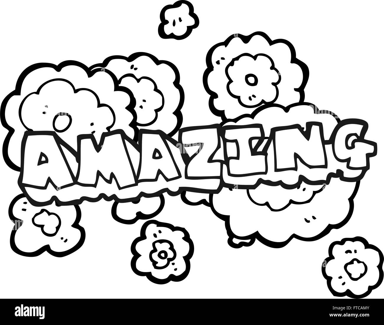 freehand drawn black and white cartoon amazing word Stock Vector Image ...