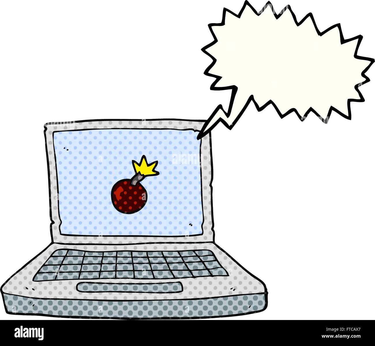 freehand drawn comic book speech bubble cartoon laptop computer with ...