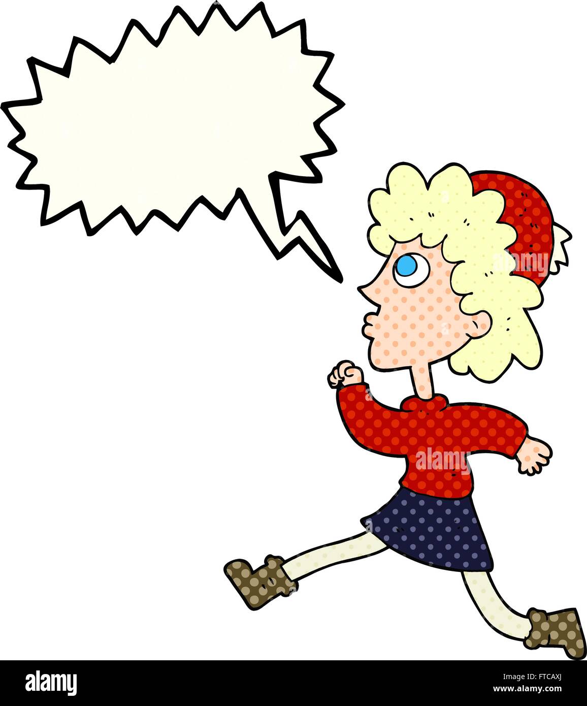 freehand drawn comic book speech bubble cartoon running woman Stock ...