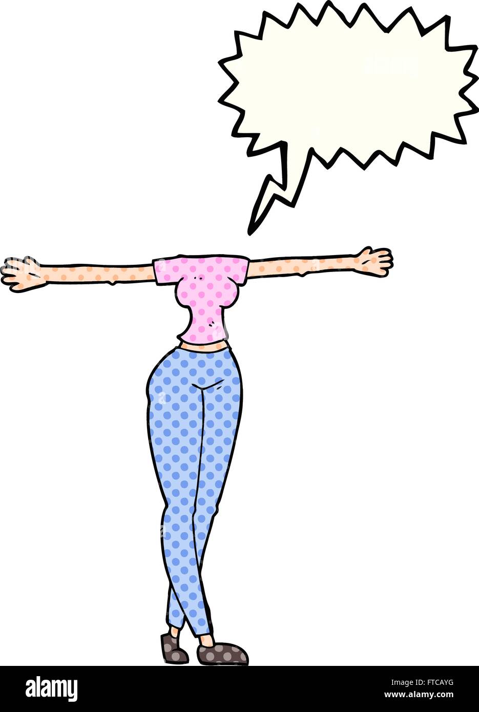 freehand drawn comic book speech bubble cartoon female body with wide ...