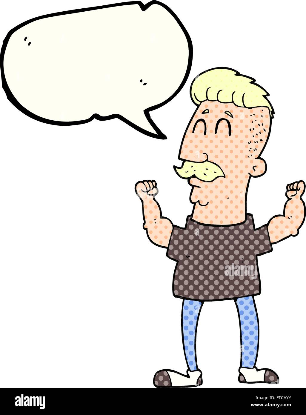 freehand drawn comic book speech bubble cartoon celebrating man Stock ...