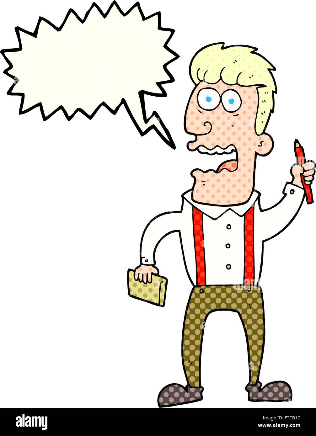 freehand drawn comic book speech bubble cartoon stressed reporter Stock ...