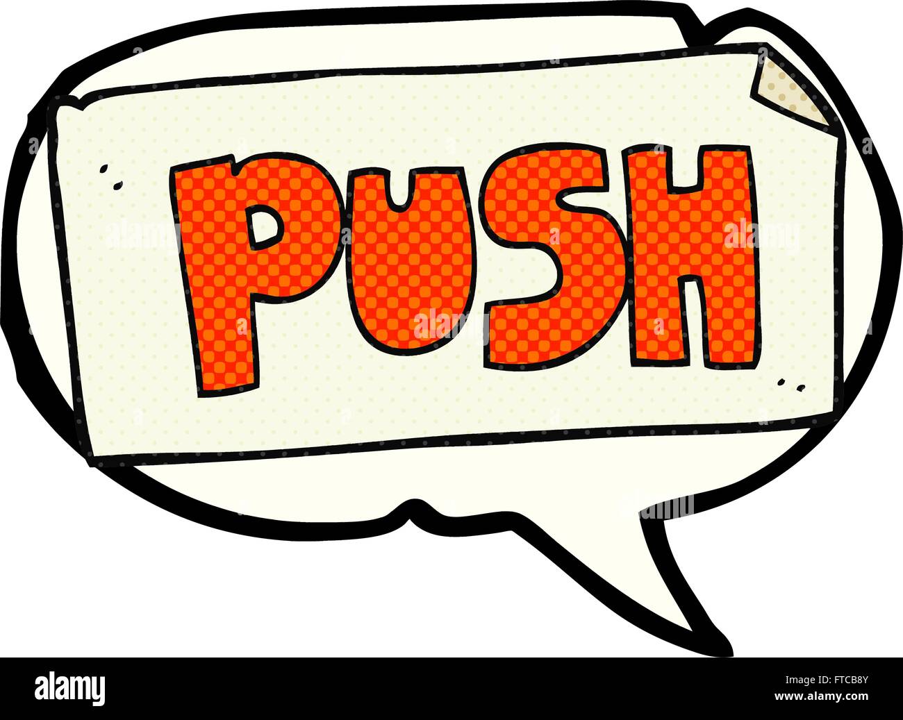 freehand drawn comic book speech bubble cartoon push door sign Stock ...