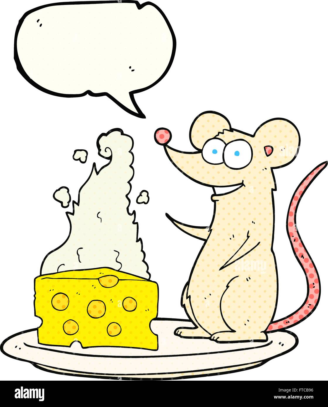 freehand drawn comic book speech bubble cartoon mouse with cheese Stock ...