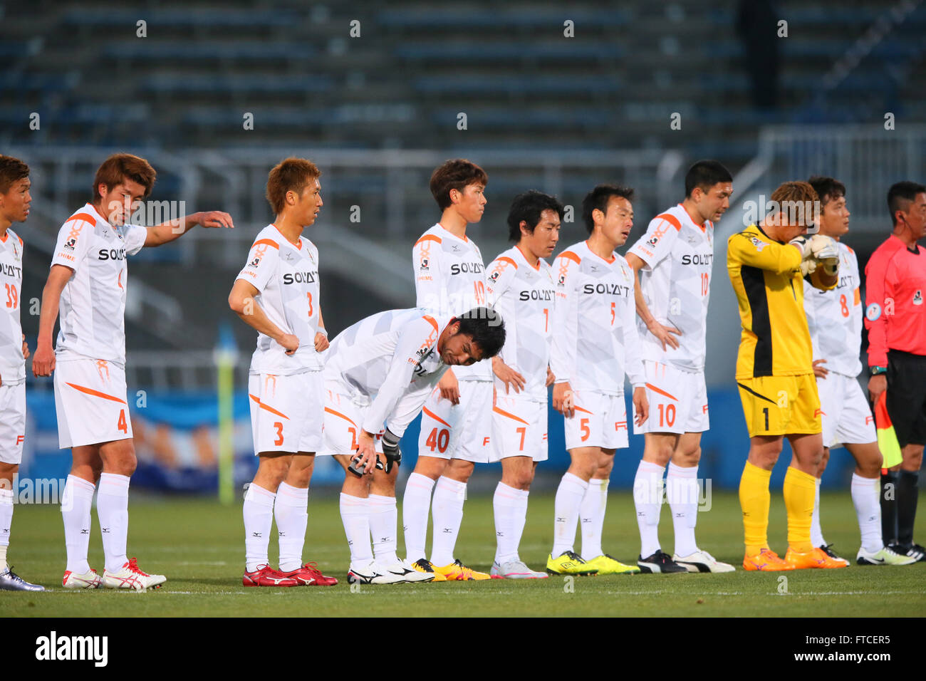 NHK Spring Mitsuzawa Football Stadium, Kanagawa, Japan. 26th Mar, 2016. FC/Ehime FC team group ...