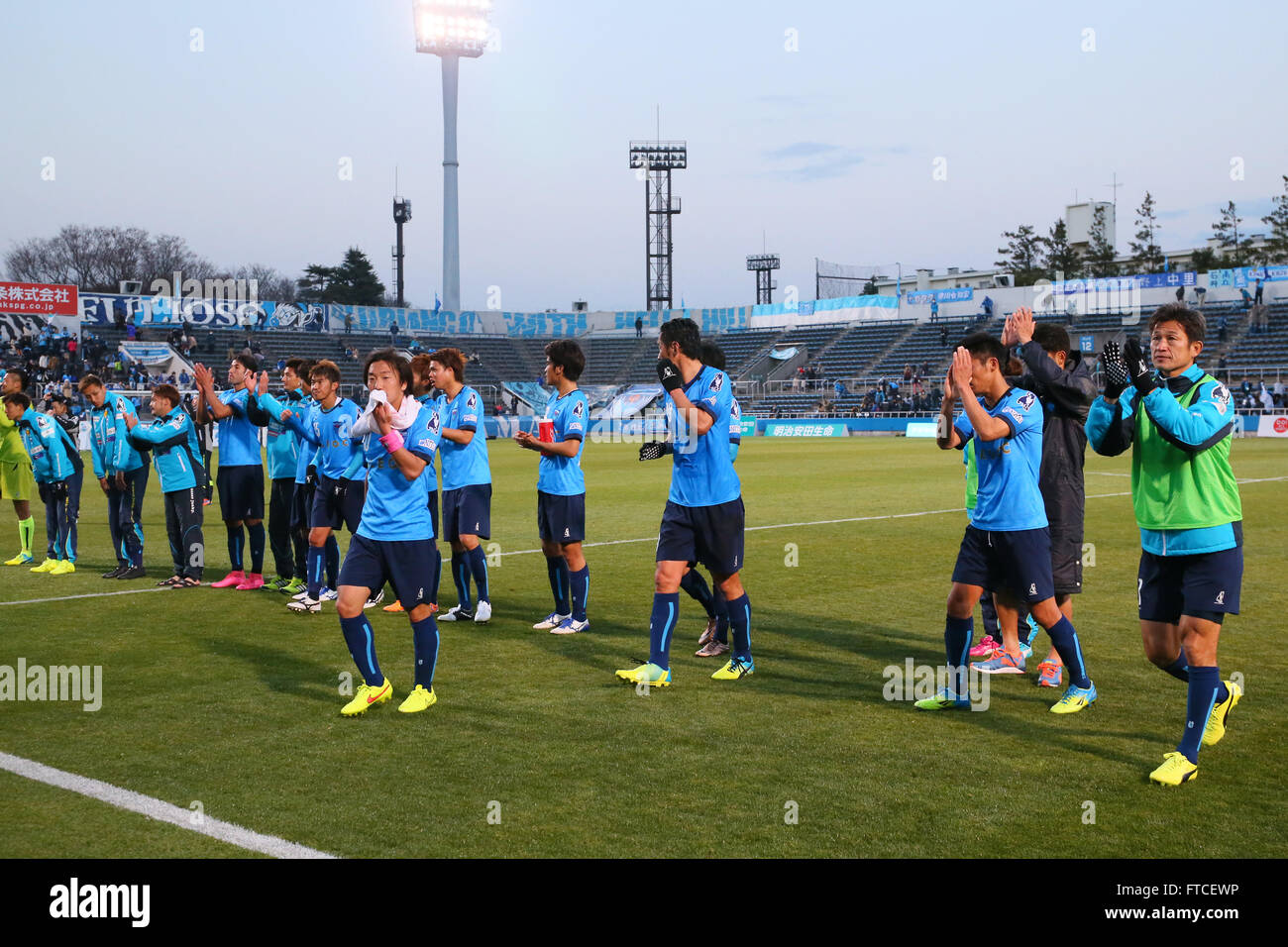 NHK Spring Mitsuzawa Football Stadium, Kanagawa, Japan. 26th Mar, 2016. FC/Yokohama FC team ...