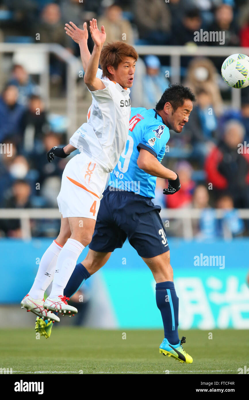NHK Spring Mitsuzawa Football Stadium, Kanagawa, Japan. 26th Mar, 2016. (L to R) Daiki Nishioka ...