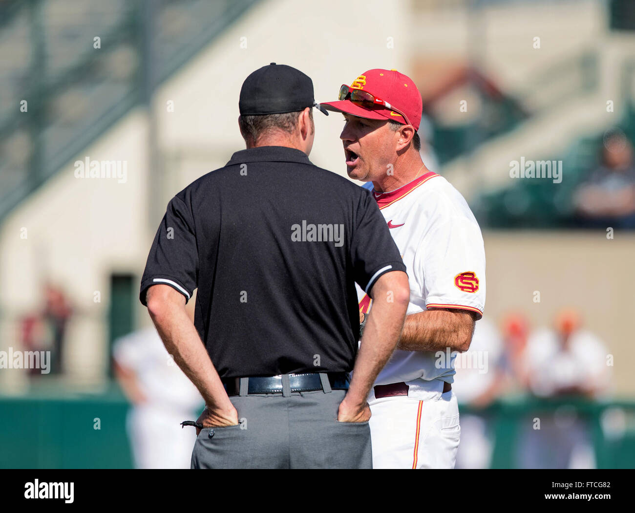 March 26, 2016 Los Angeles, CA..USC head coach Dan Stubbs had words ...