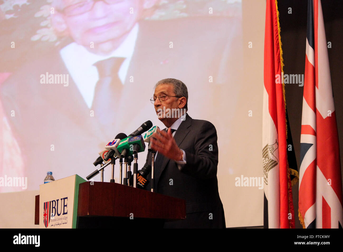 Cairo, Egypt. 27th Mar, 2016. Former Secretary-General of the Arab ...