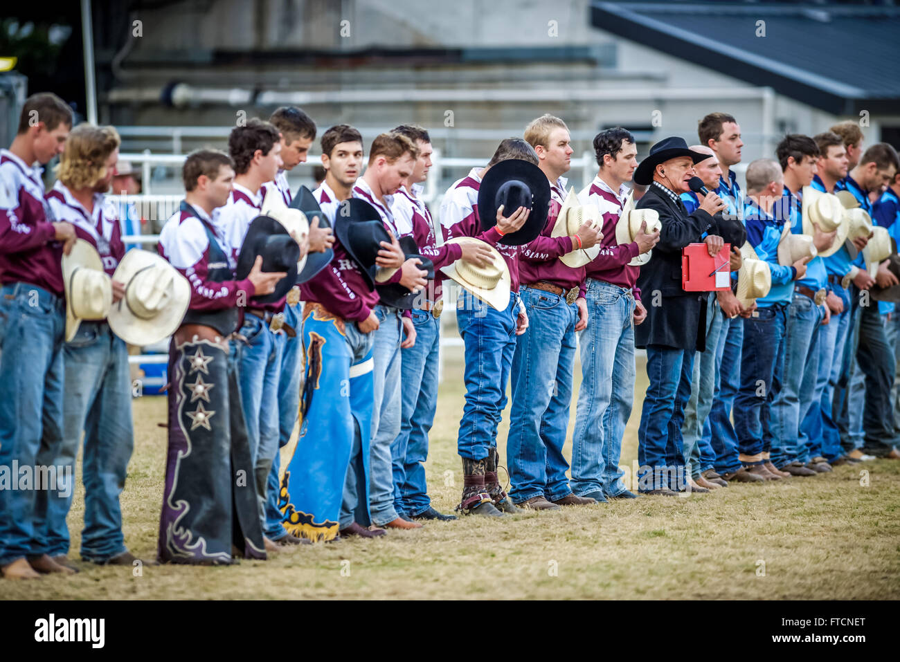 Sydney, Australia. 27th Mar, 2016. Rodeo riders sing the National ...