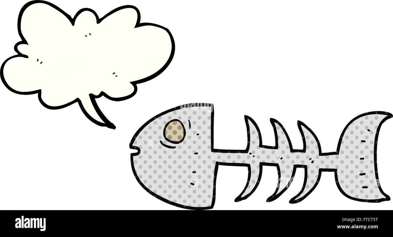 freehand drawn comic book speech bubble cartoon fish bones Stock Vector ...
