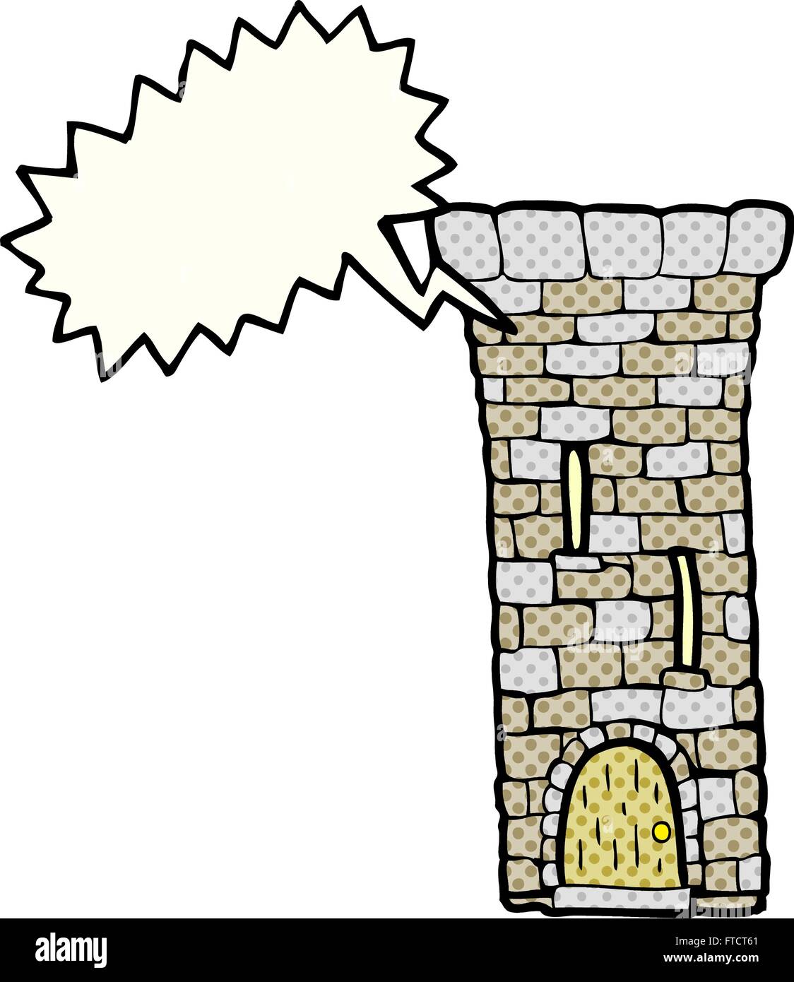 freehand drawn comic book speech bubble cartoon old castle tower Stock ...