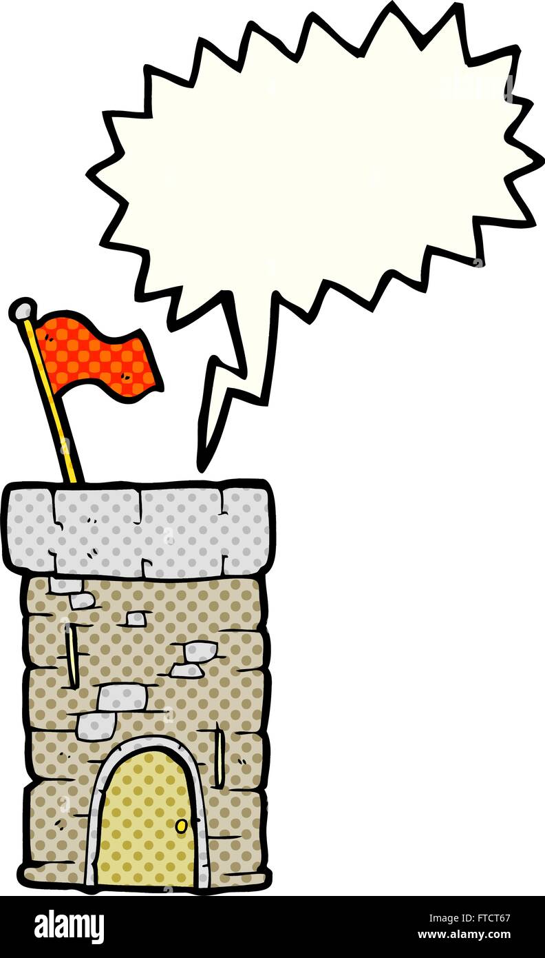 freehand drawn comic book speech bubble cartoon old castle tower Stock ...