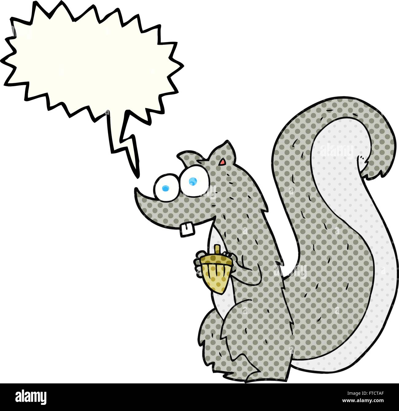freehand drawn comic book speech bubble cartoon squirrel with nut Stock ...