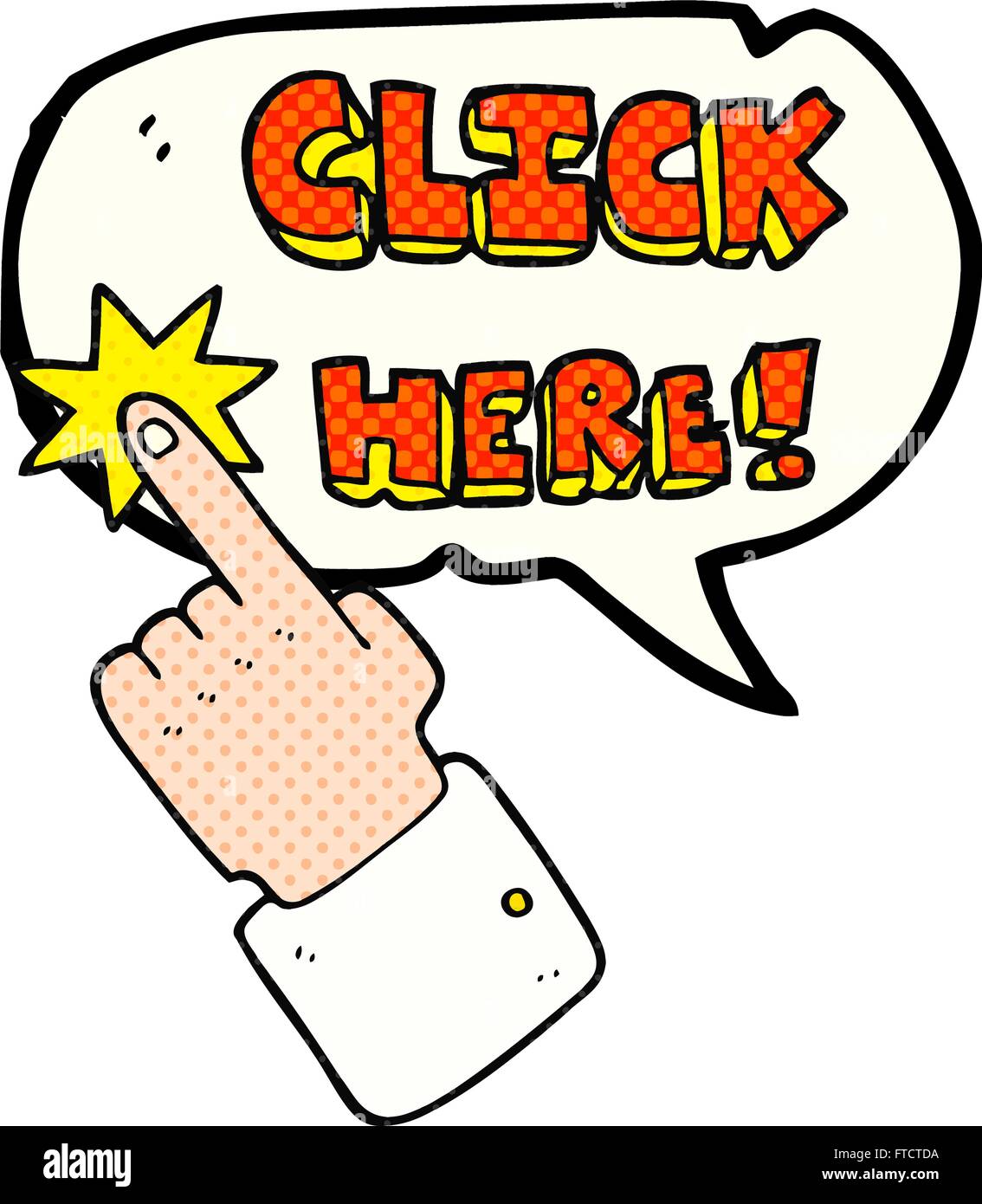 freehand drawn comic book speech bubble cartoon click here sign with ...