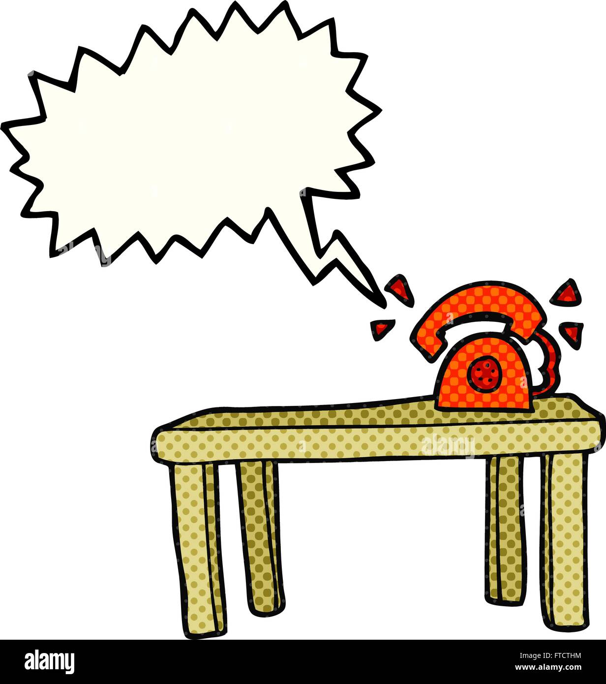 freehand drawn comic book speech bubble cartoon phone ringing on desk ...