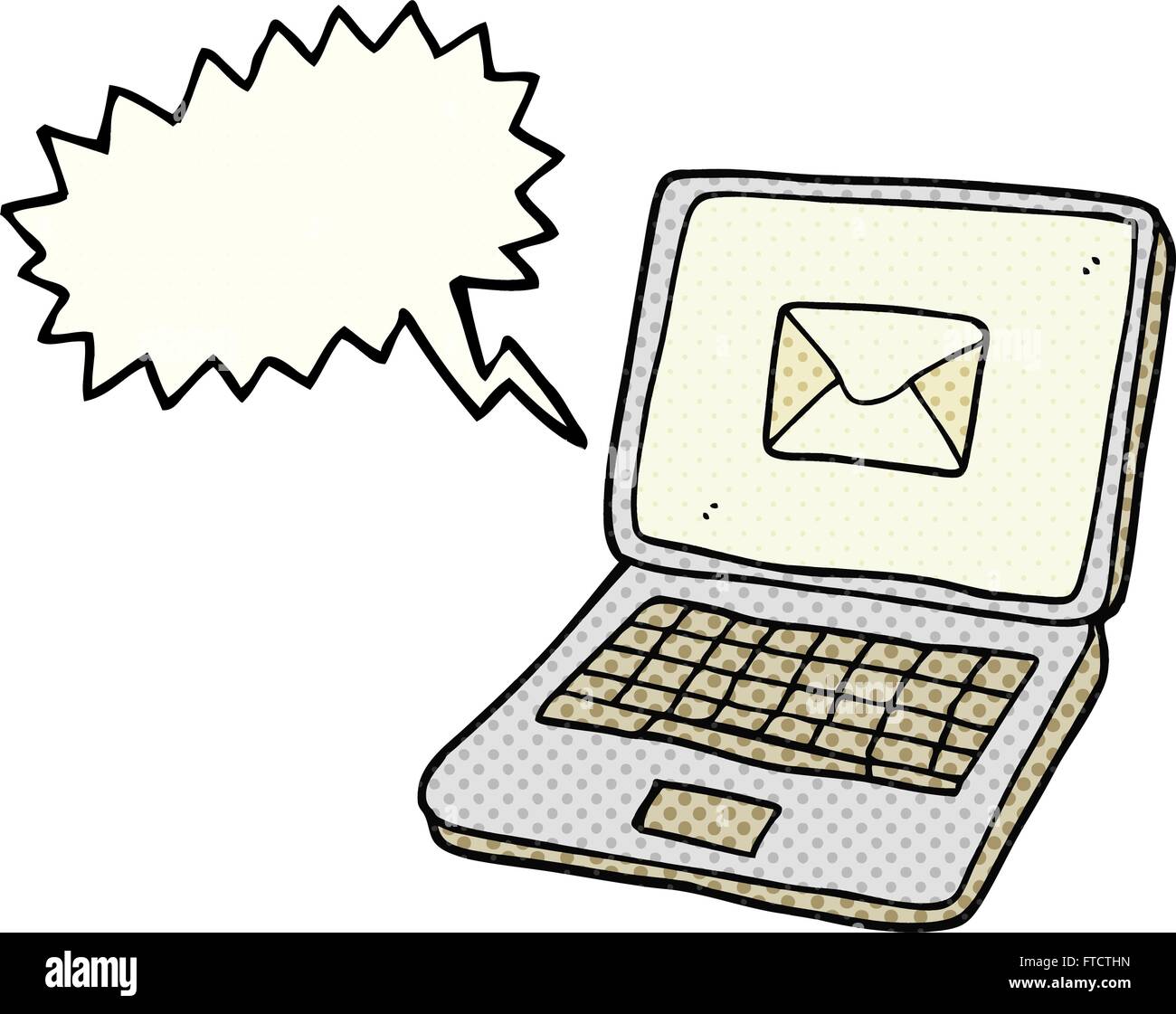 freehand drawn comic book speech bubble cartoon laptop computer with ...